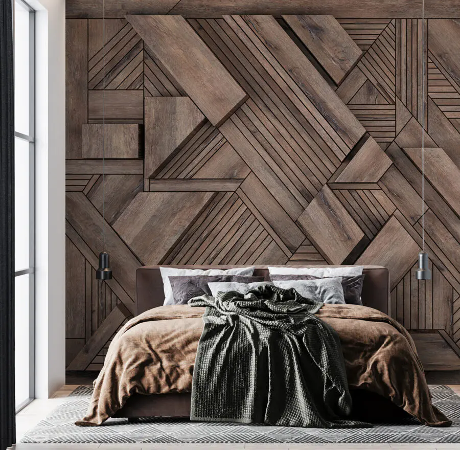 Textured Wallpaper Over Paneling Brown Rustic Wood Look Textured