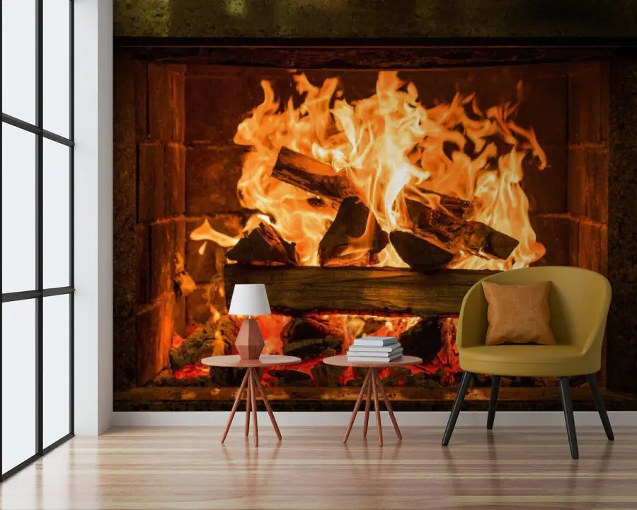 Mural Fireplace Large Fireplace Wall Decal, Fireplace Mantel Wall
