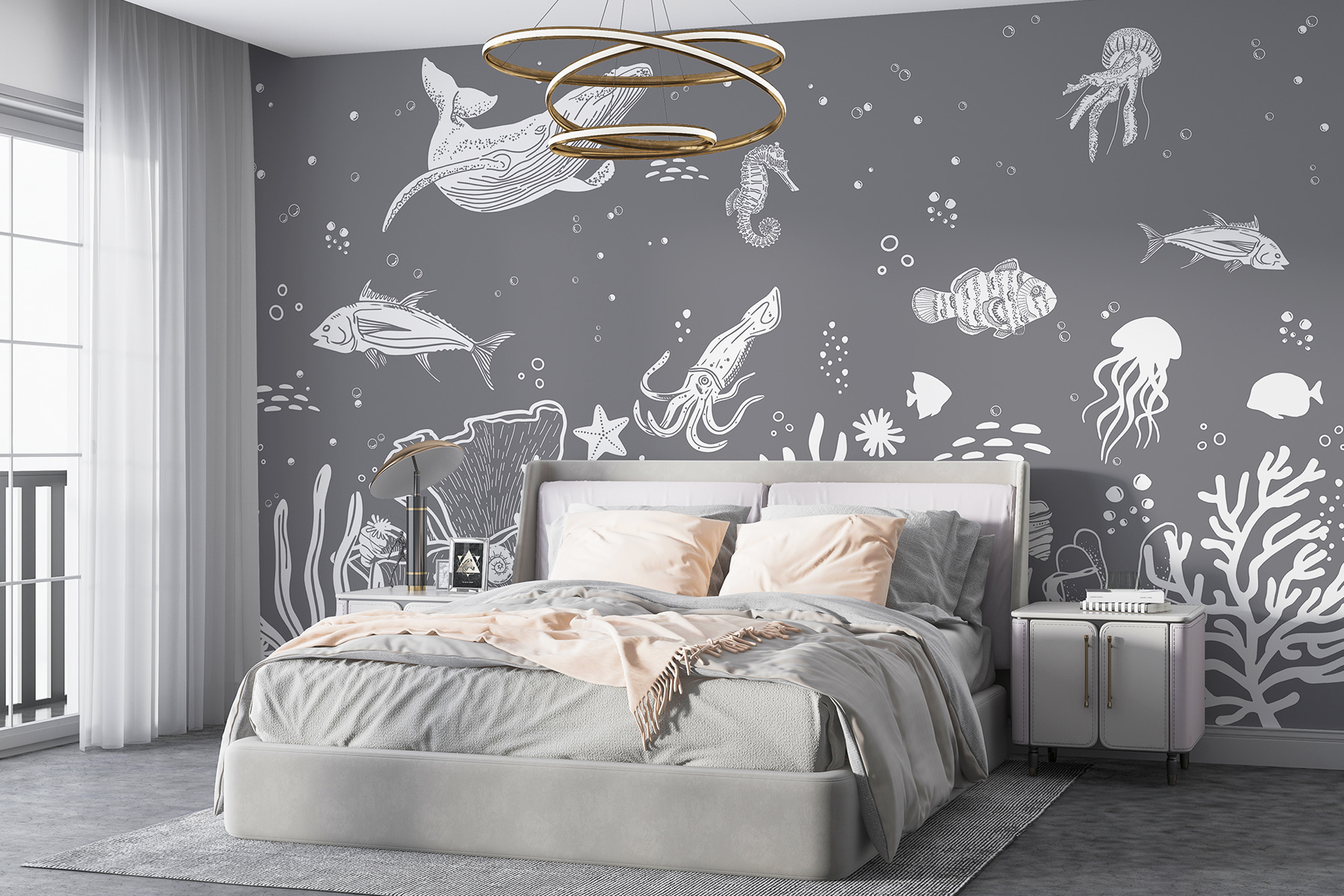 Wall murals A white sea creatures on a gray background : w00850v1 ...