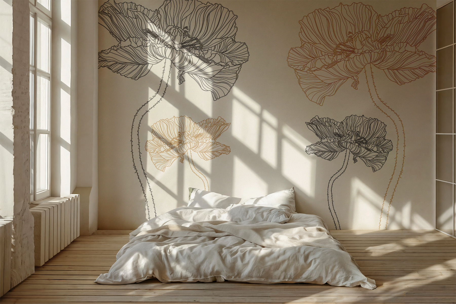 Wall murals Drawing of flowers with lines : w01369 - Tapeko.co.uk
