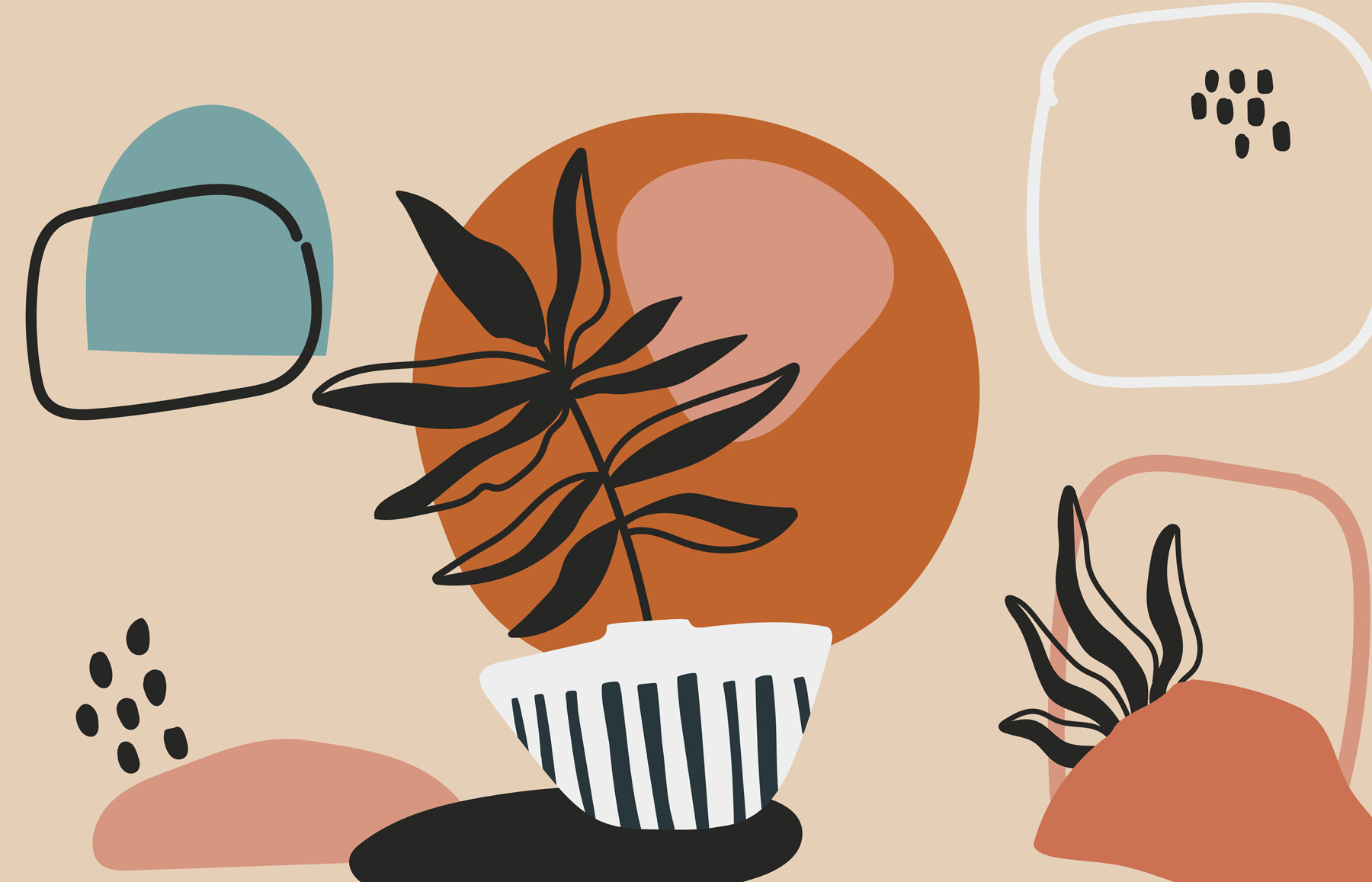 Wall murals Plant in a pot : w01422 - Tapeko.co.uk