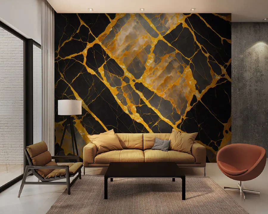 Pattern Marble Wall Brown & Gold Luxury Marble Wall Mural Feathr™