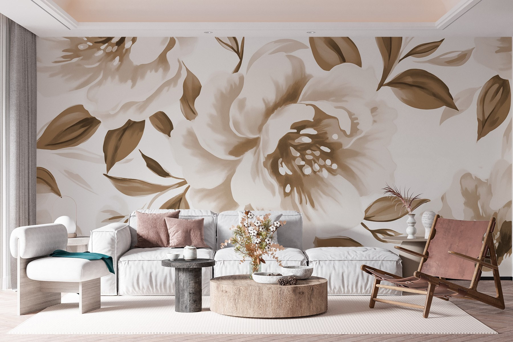 Wall murals Elegant florals in soft hues. : w02757v2 - Tapeko.co.uk