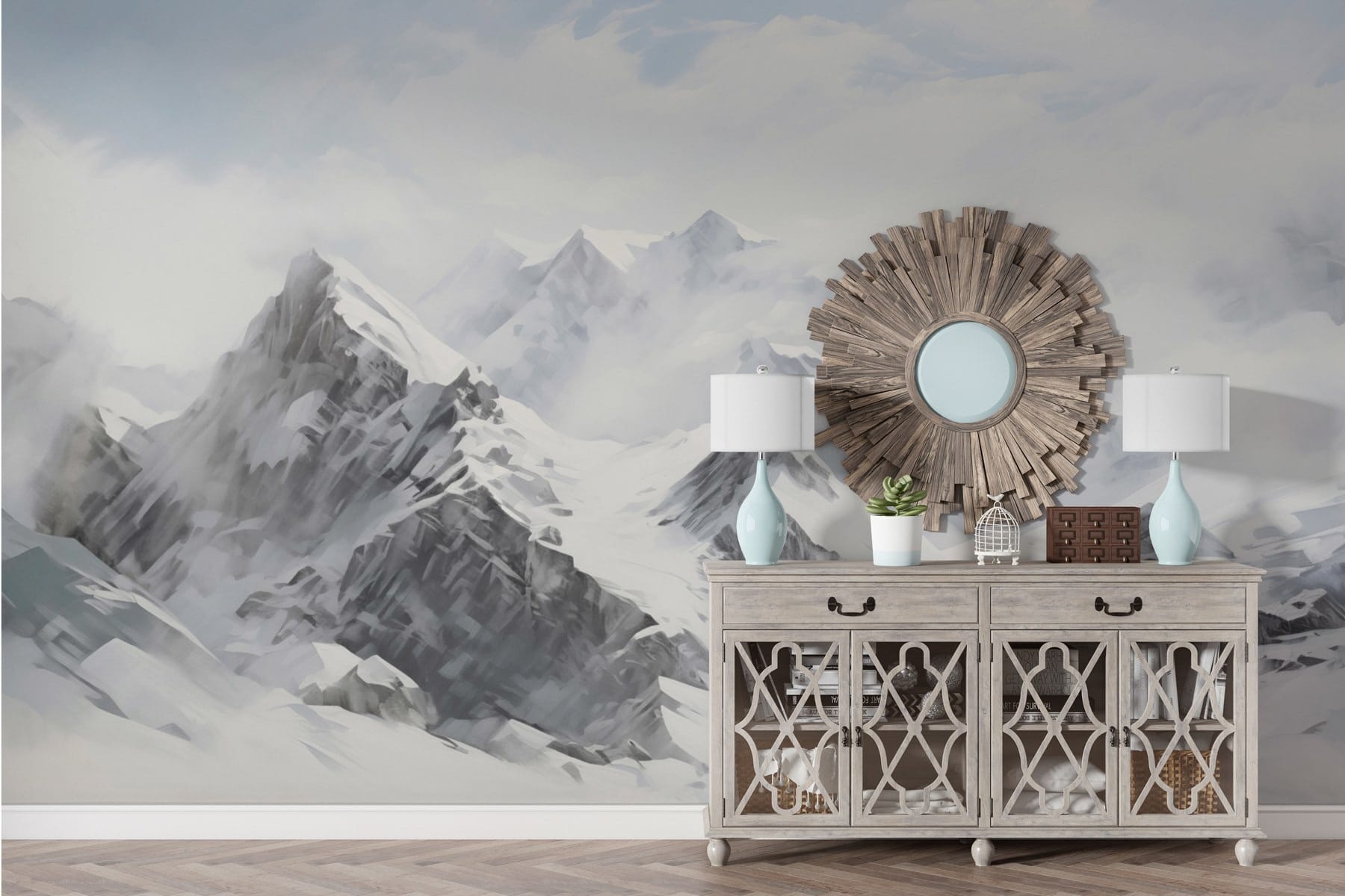 Wall murals Snowy mountain range with clouds : w03125 - Tapeko.co.uk